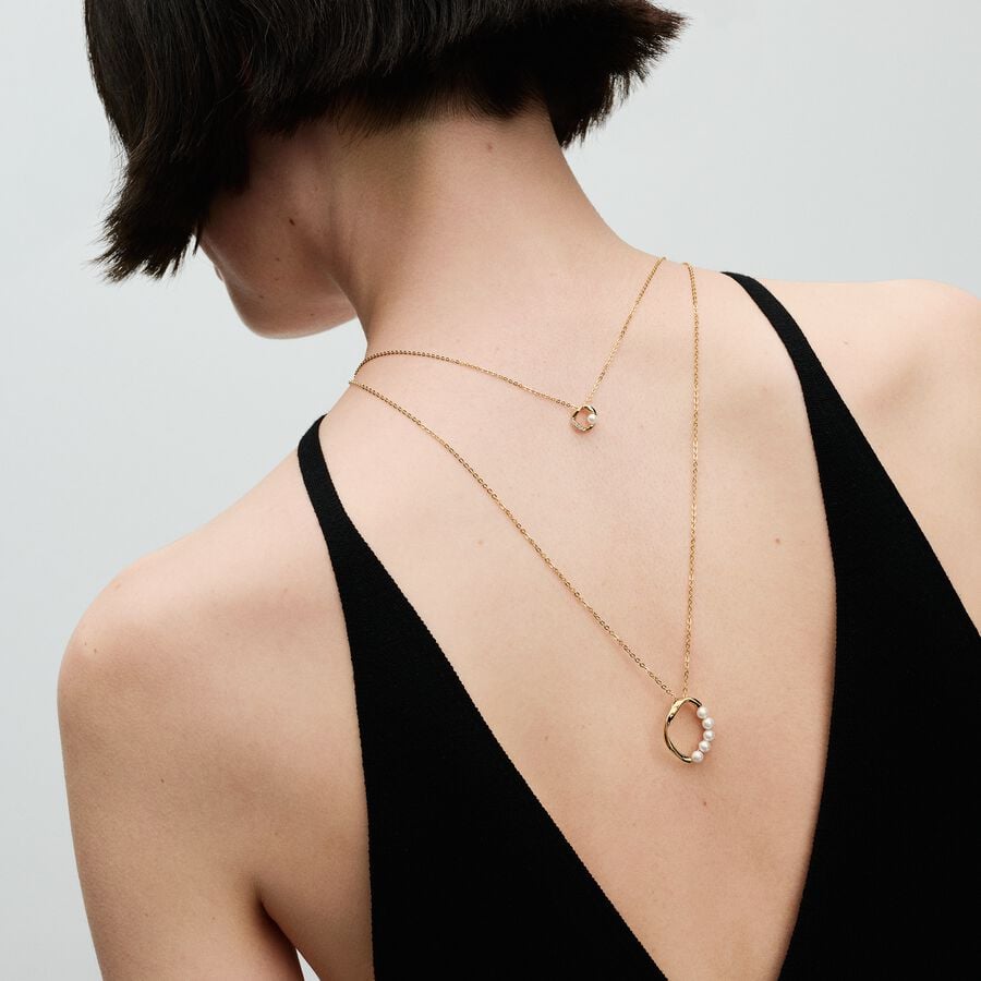 Organically Shaped Pave Circle Treated Freshwater Cultured Pearl Collier Necklace