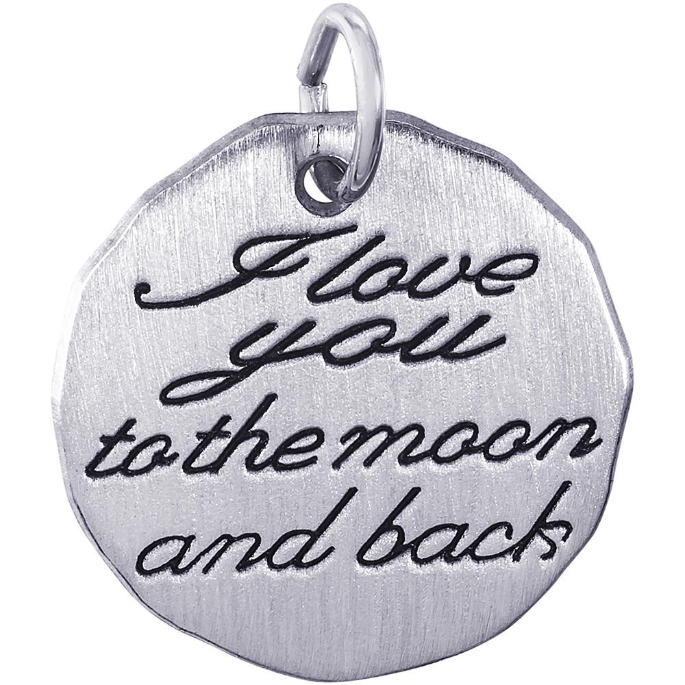 Rhodium Sterling Silver Round Disc 18mm w/ "I Love You To The Moon And ...