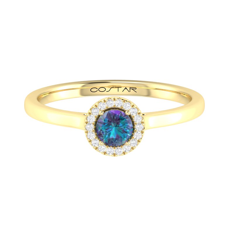 10K Yellow Gold Alexandrite Ring with Diamond Halo - Birthst | Blocher ...