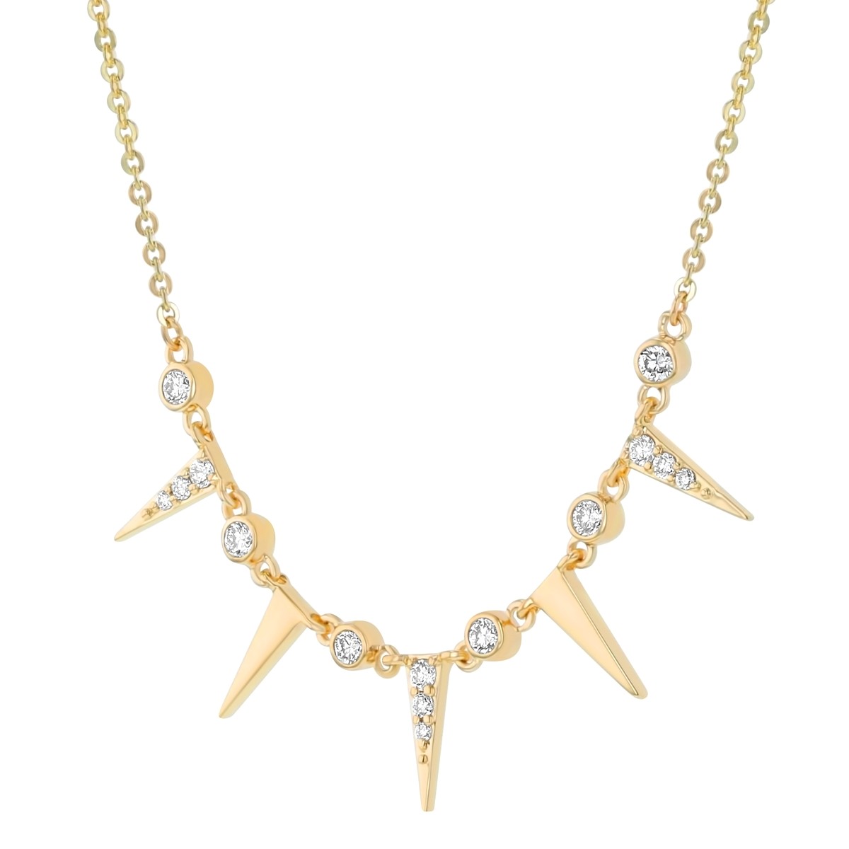 14k Yellow Gold Diamond Spike Stations Necklace | Blue Heron Jewelry ...