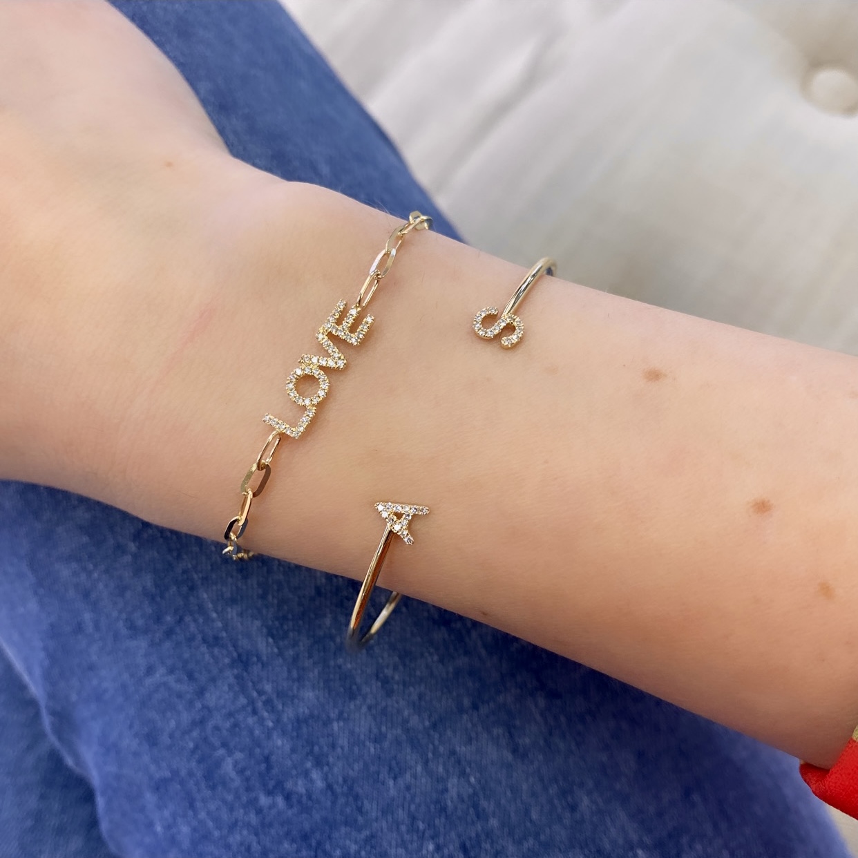 14 Karat Yellow Gold A S Initial Bracelet With 0.09Tw Round Natural Diamonds SC55008049ZS AS Brax Jewelers