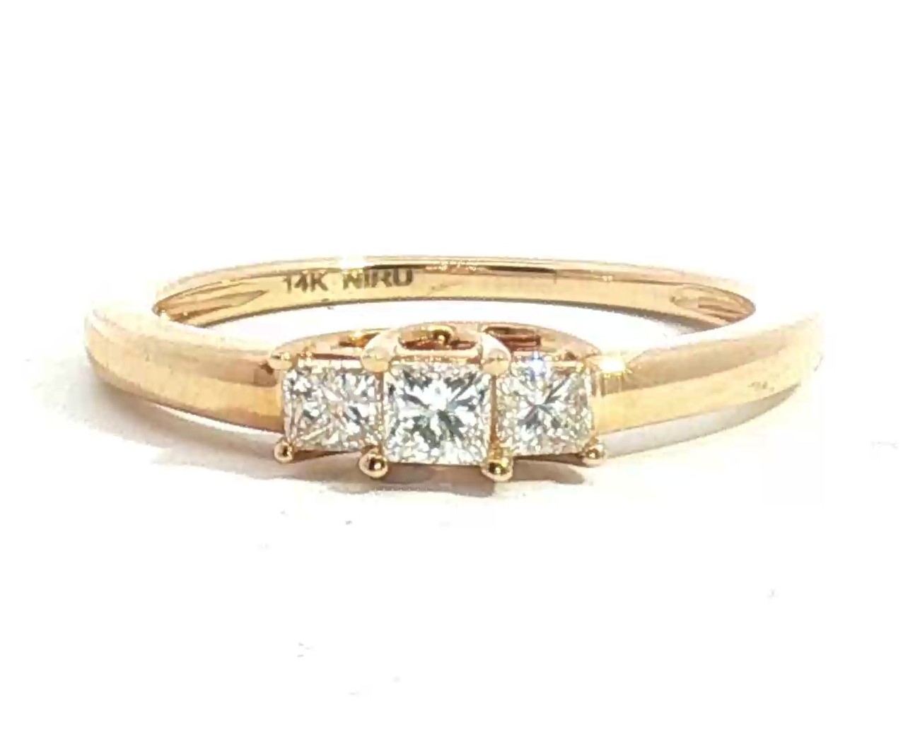 Princess Cut Three Stone Ring-14ky