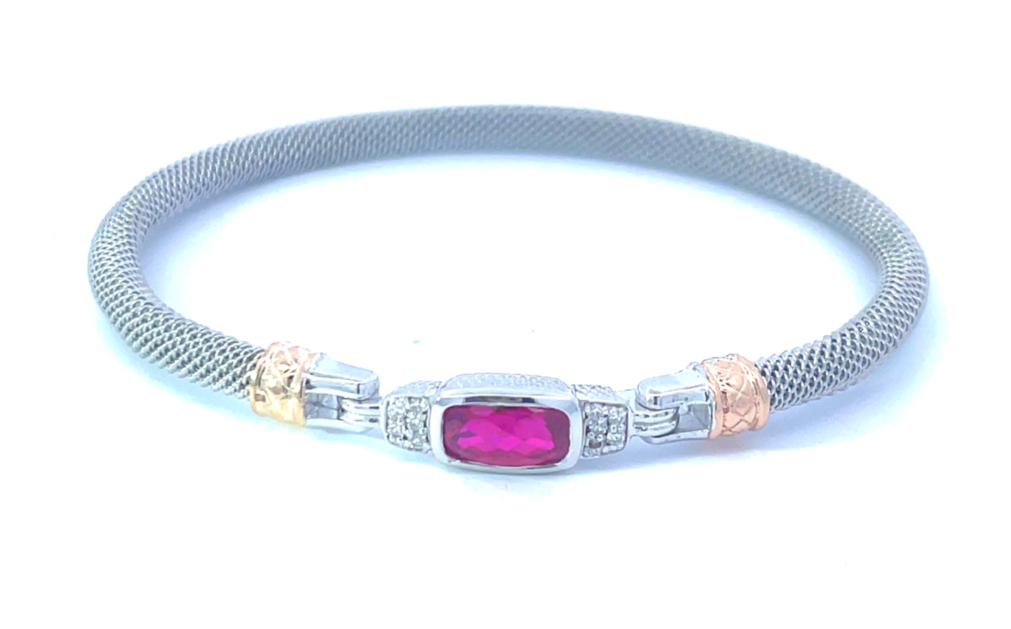 Sterling Silver & 14k Lab Ruby Mesh Bracelet 001-610-04438 | Charles ...