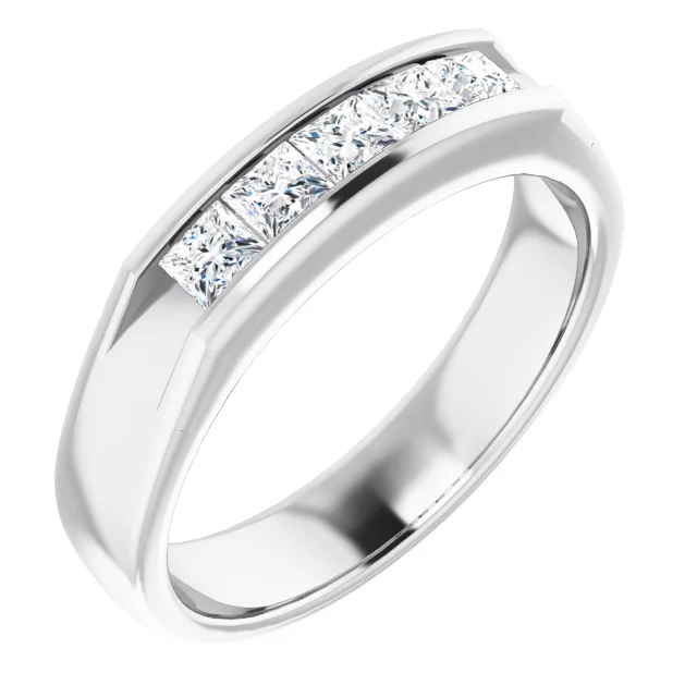 Men's 14K White Gold Round Brilliant Cut Diamond Channel Set Band