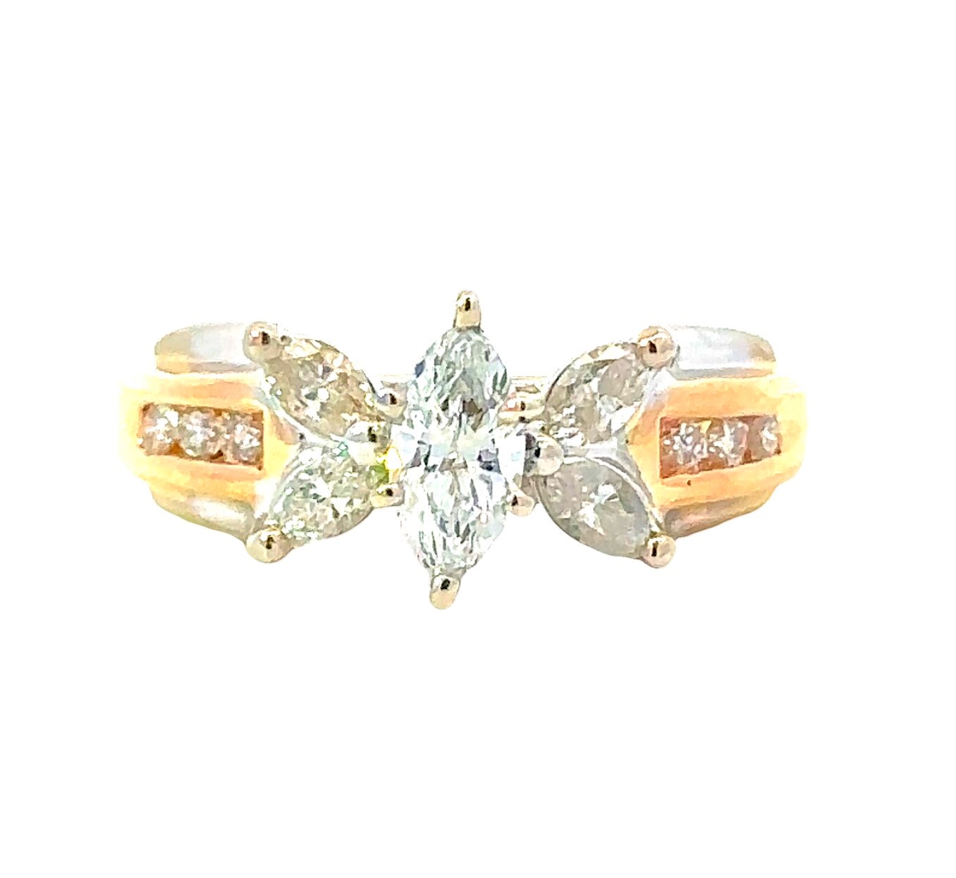 14K Yellow And White Gold Marquise Cluster Channel Set Round Brilliant ...
