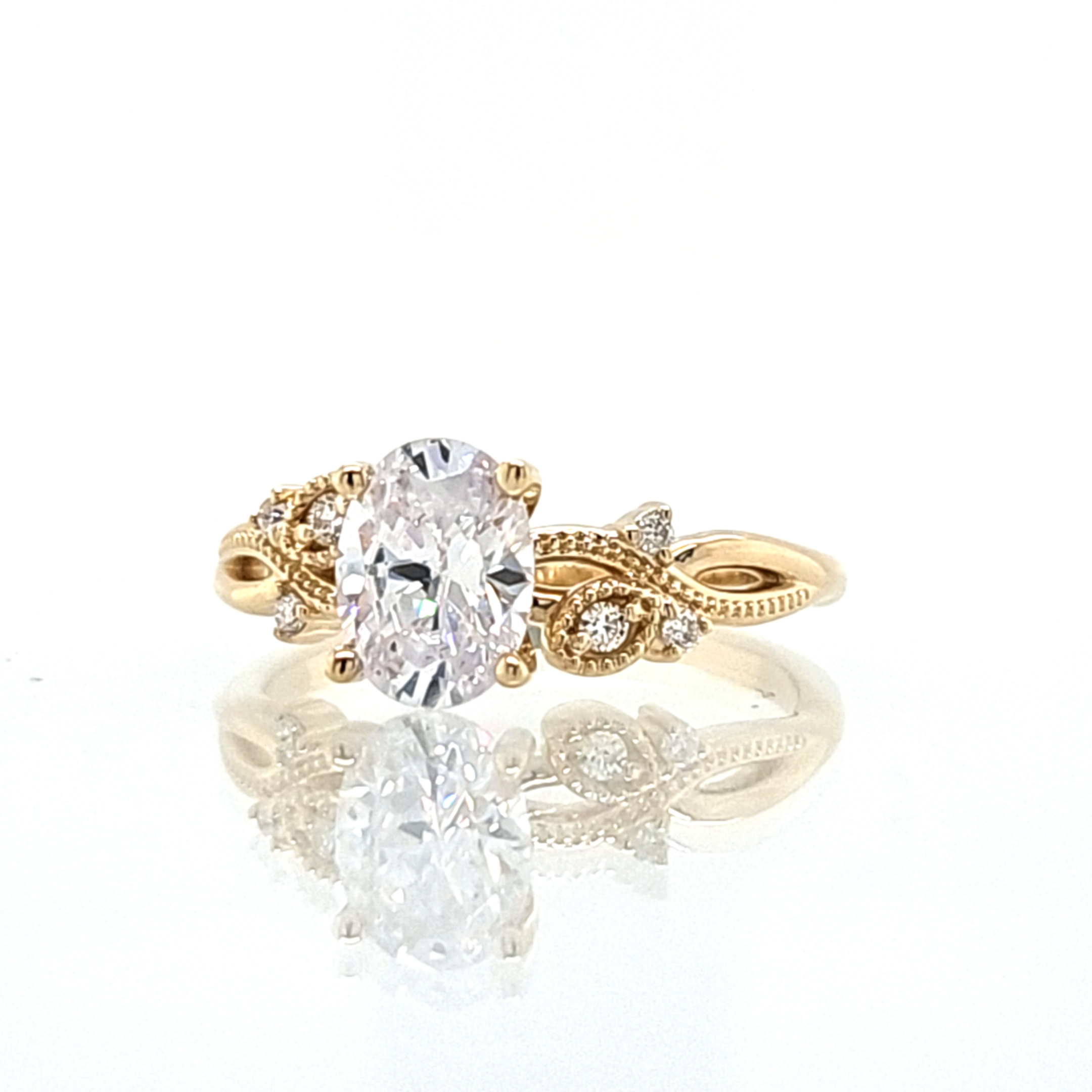 14K YG Ornate Floral Enagement Ring Semi-Mounting,