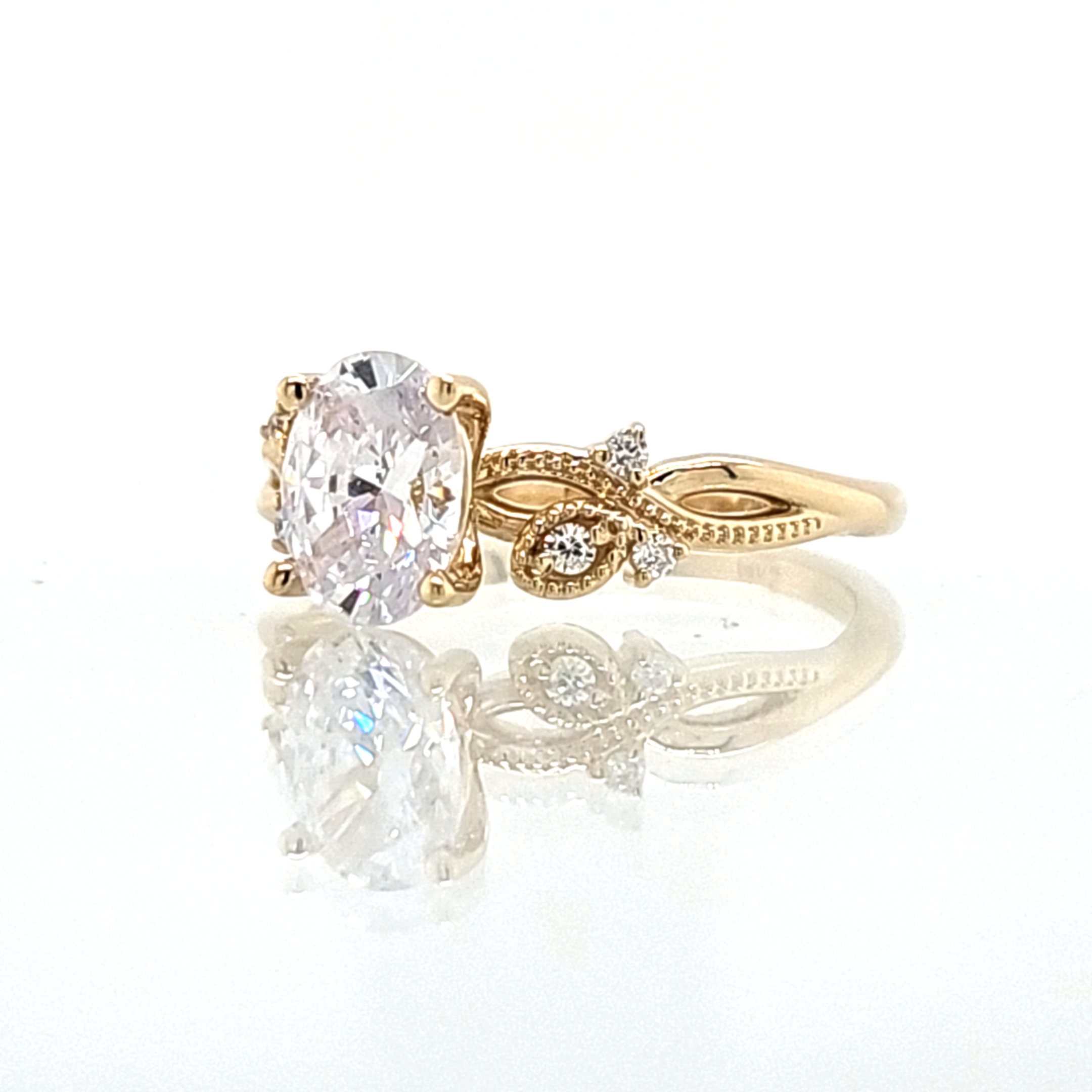 14K YG Ornate Floral Enagement Ring Semi-Mounting,