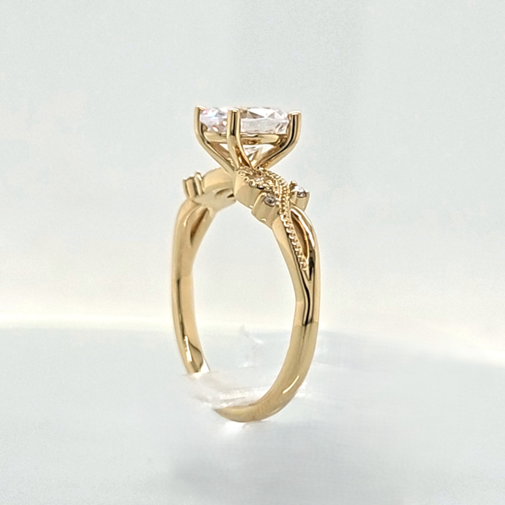 14K YG Ornate Floral Enagement Ring Semi-Mounting,