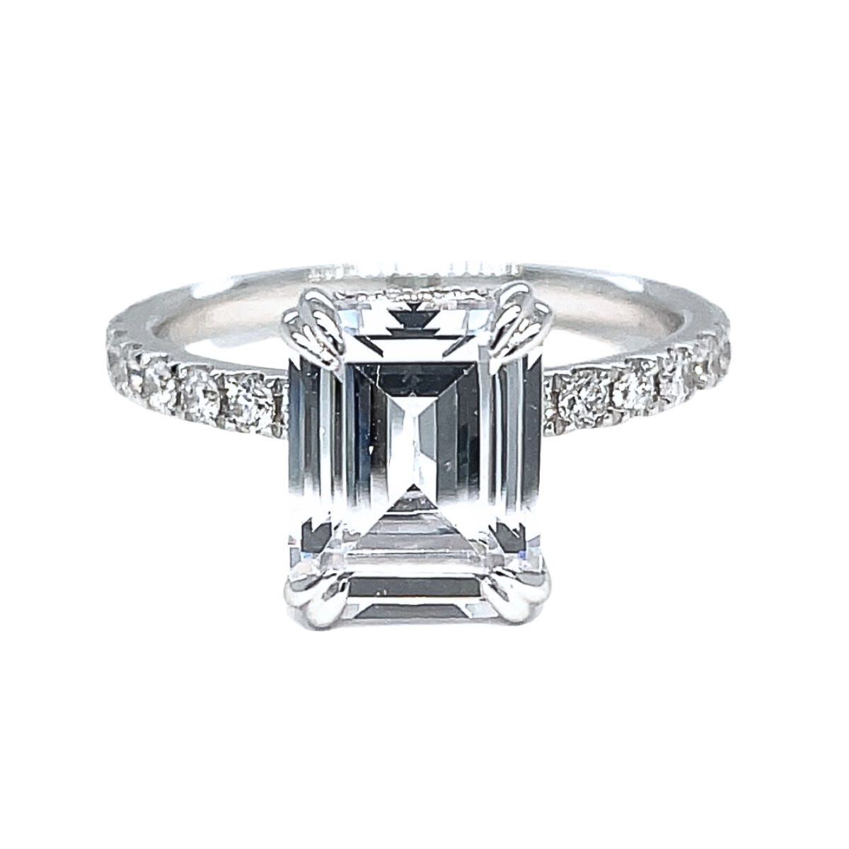 14K White Gold 0.50ctw Diamond Hidden Halo Semi Mount Engagement Ring with Emerald Cut Center St. Petersburg Florida