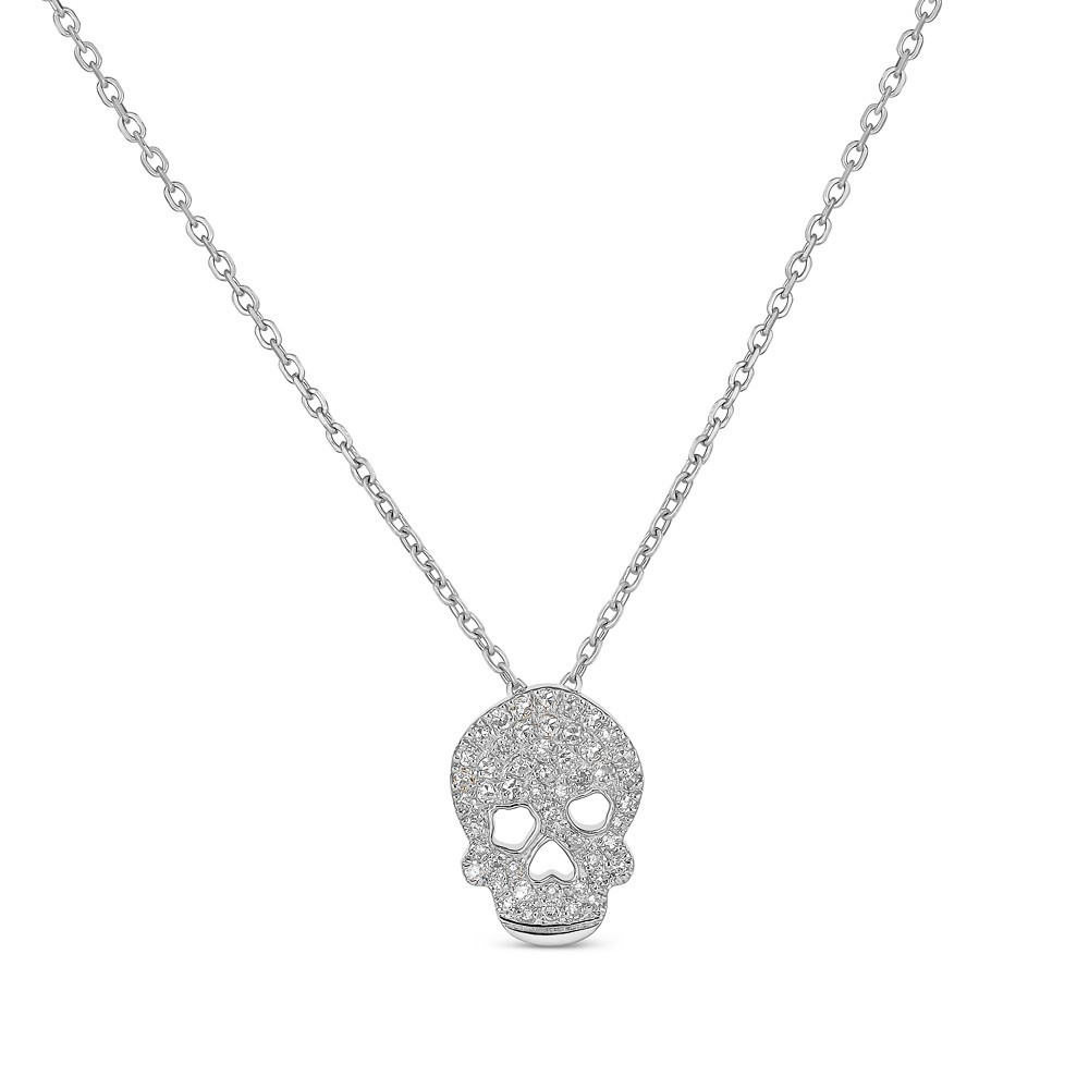 White 14 Karat Diamond Skull Pendant
