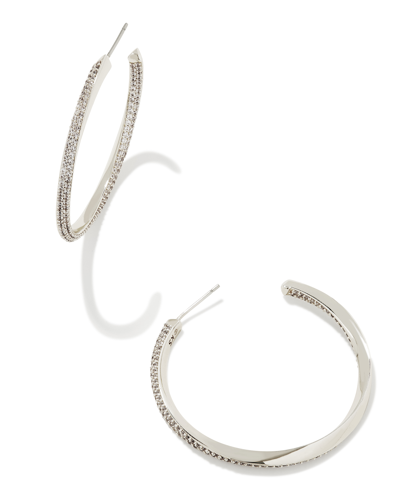 Ella White Rhodium Plated Small Hoop Earrings