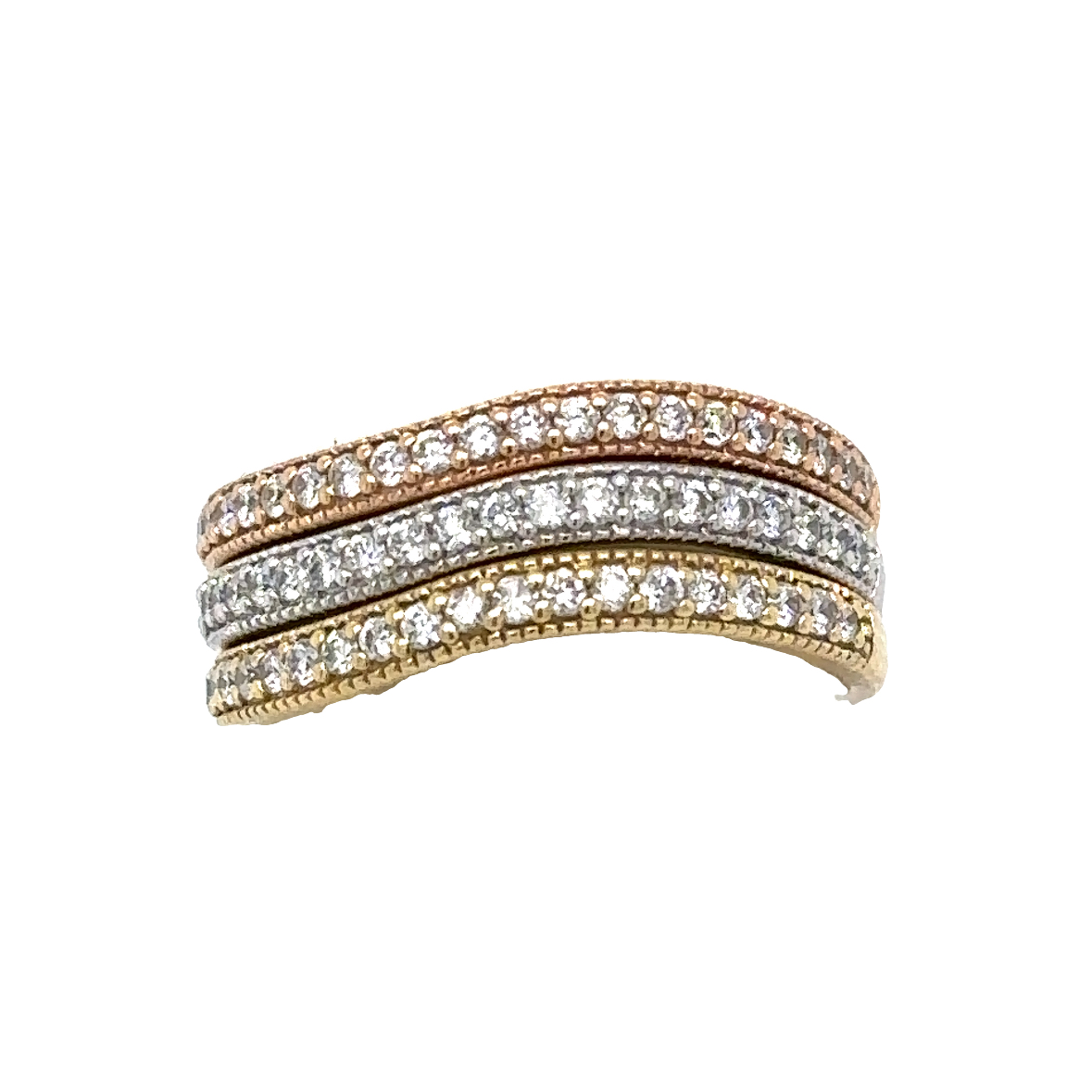ring stack, brilliant round diamonds, 14k white gold, 14k rose gold ...