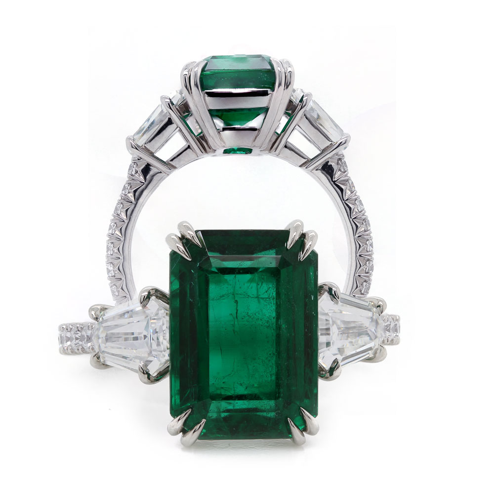 three stone emerald rings