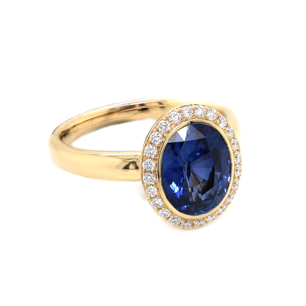 Blue Sapphire Bezel Halo Ring 001-160-00133 18KY Campbell | Joe Escobar ...