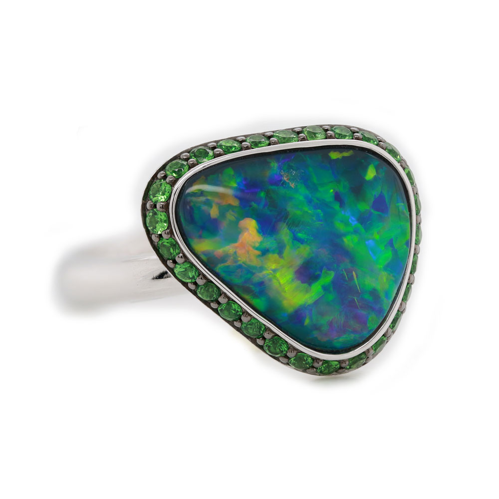 Black Fire Opal with Tsavorite Halo Ring 001-160-00232 | Joe Escobar ...