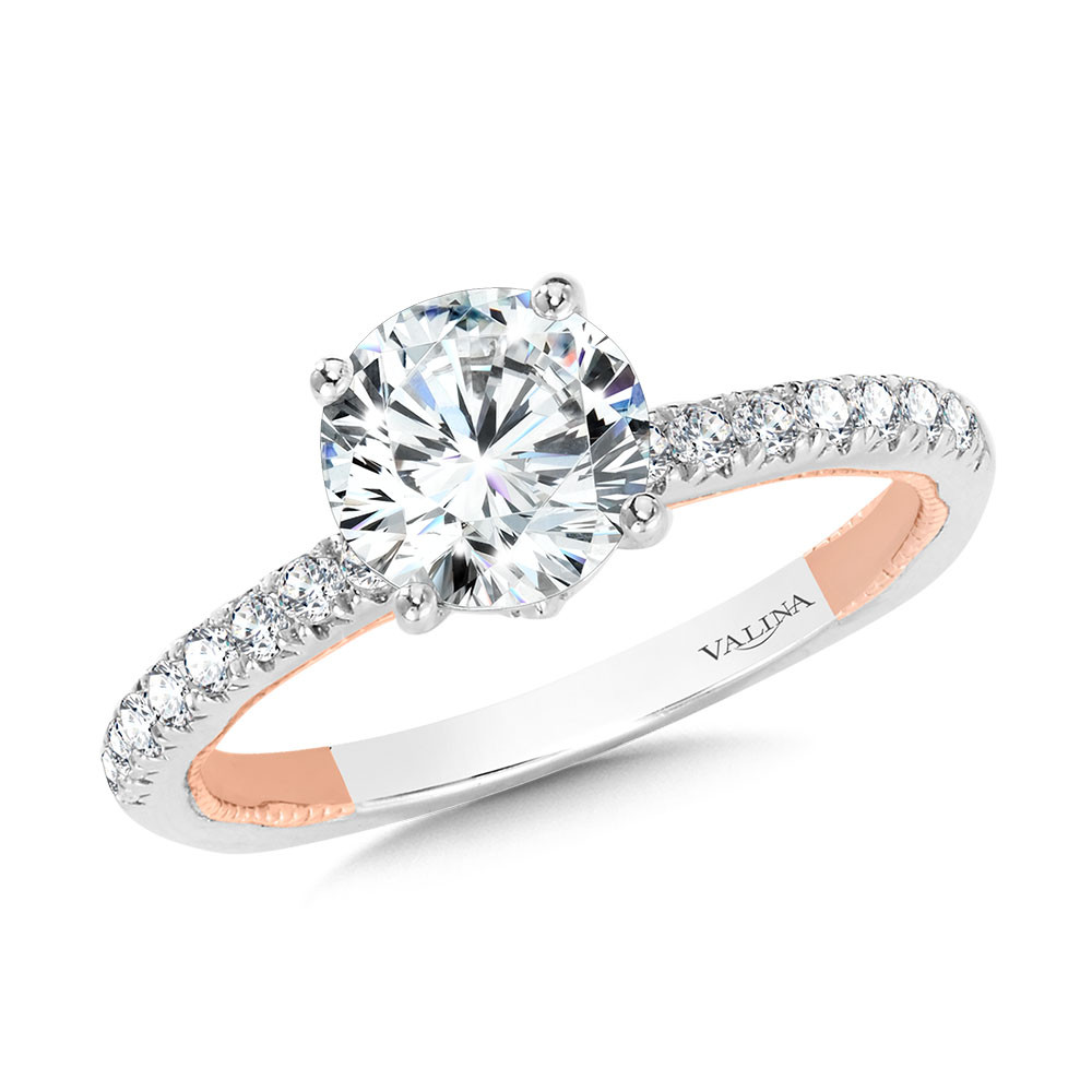Two Tone Milgrain Beaded Hidden Accents Diamond Engagement Ring