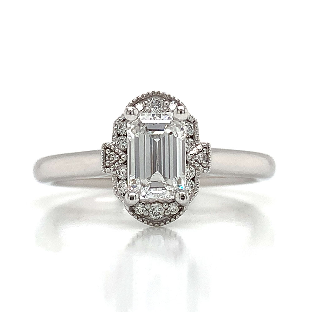 Vintage Style Emerald Cut Diamond Engagement Ring