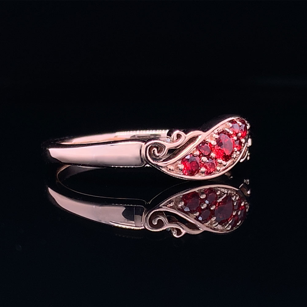 Custom Fire Ruby Bypass Style Ring With Scrolling Accents