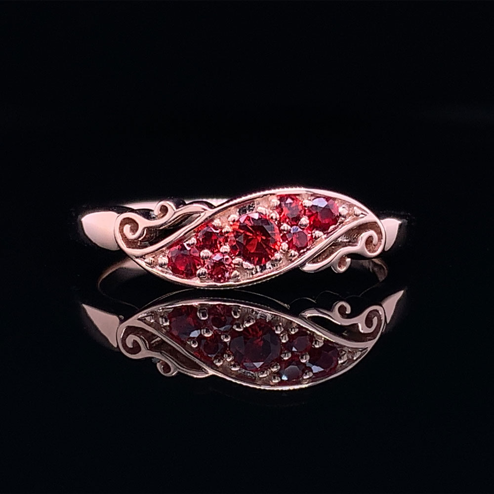 Custom Fire Ruby Bypass Style Ring With Scrolling Accents