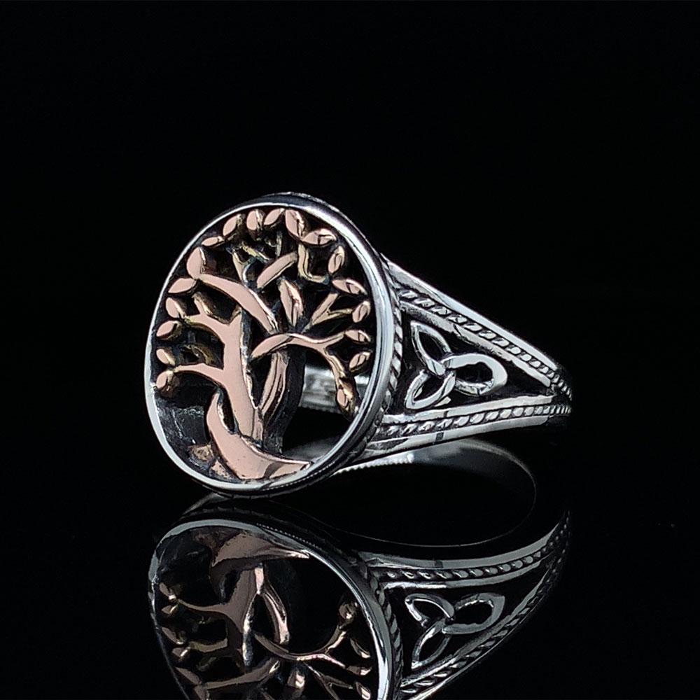 Keith Jack Celtic Silver And Rose Gold Tree Of Life Ring