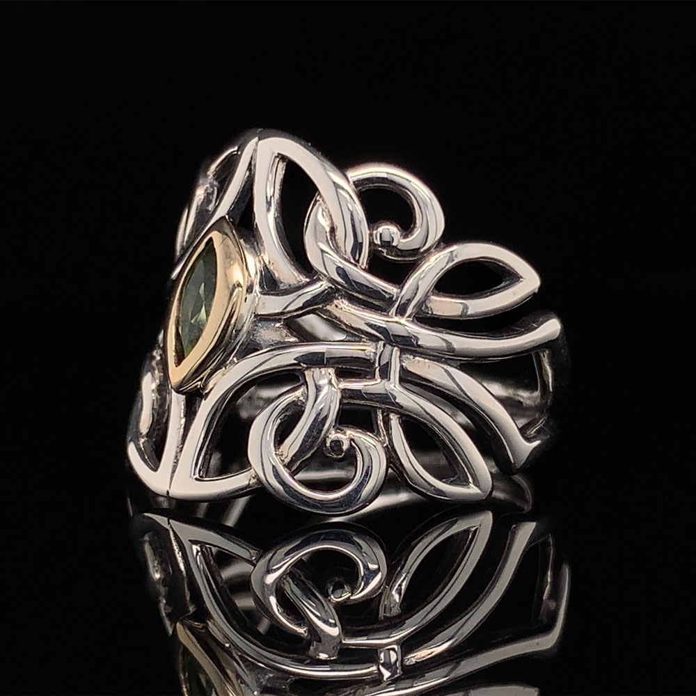 Keith Jack Celtic Silver And Gold Guardian Angel Ring- Peridot