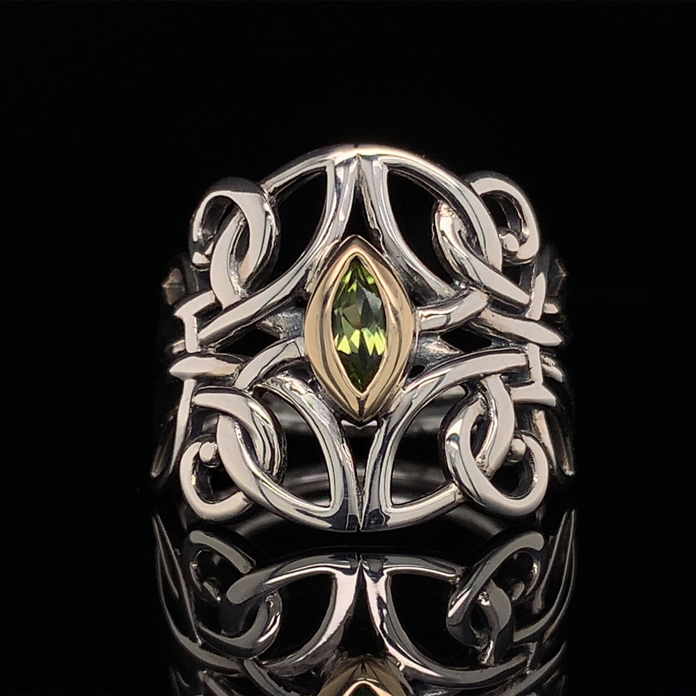 Keith Jack Celtic Silver And Gold Guardian Angel Ring- Peridot