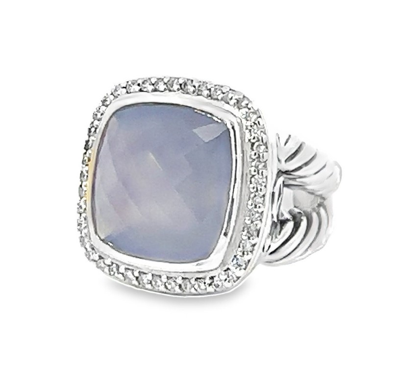 David Yurman Sterling Silver Estate Blue Chalcedony Albion Ring