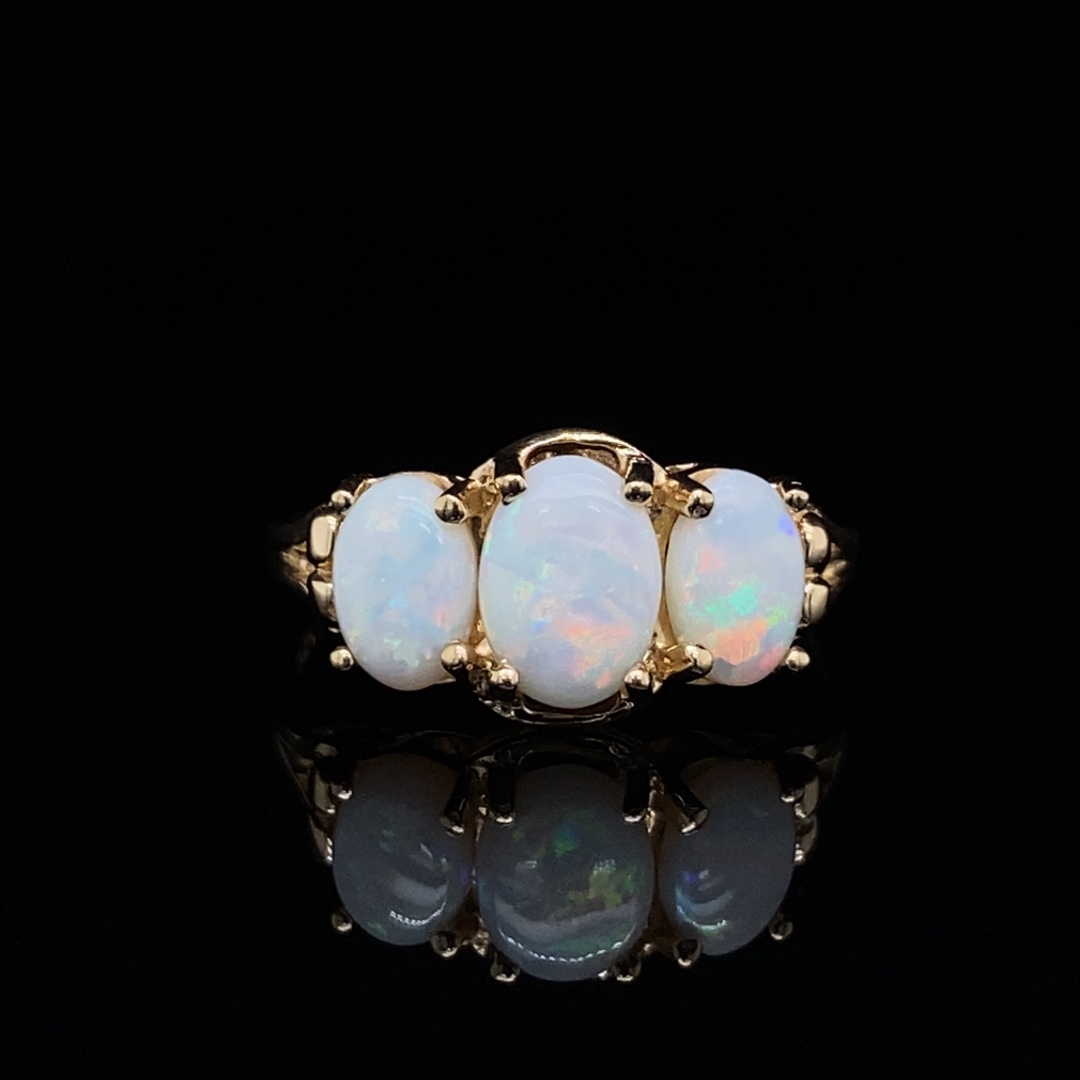10K Yellow Gold 3 Stone Opal Ring