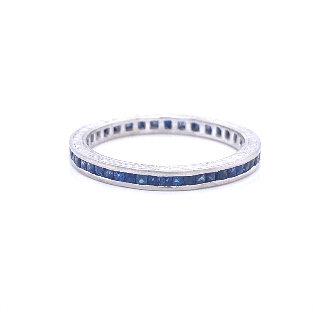 Platinum Engraved Sapphire Eternity Band