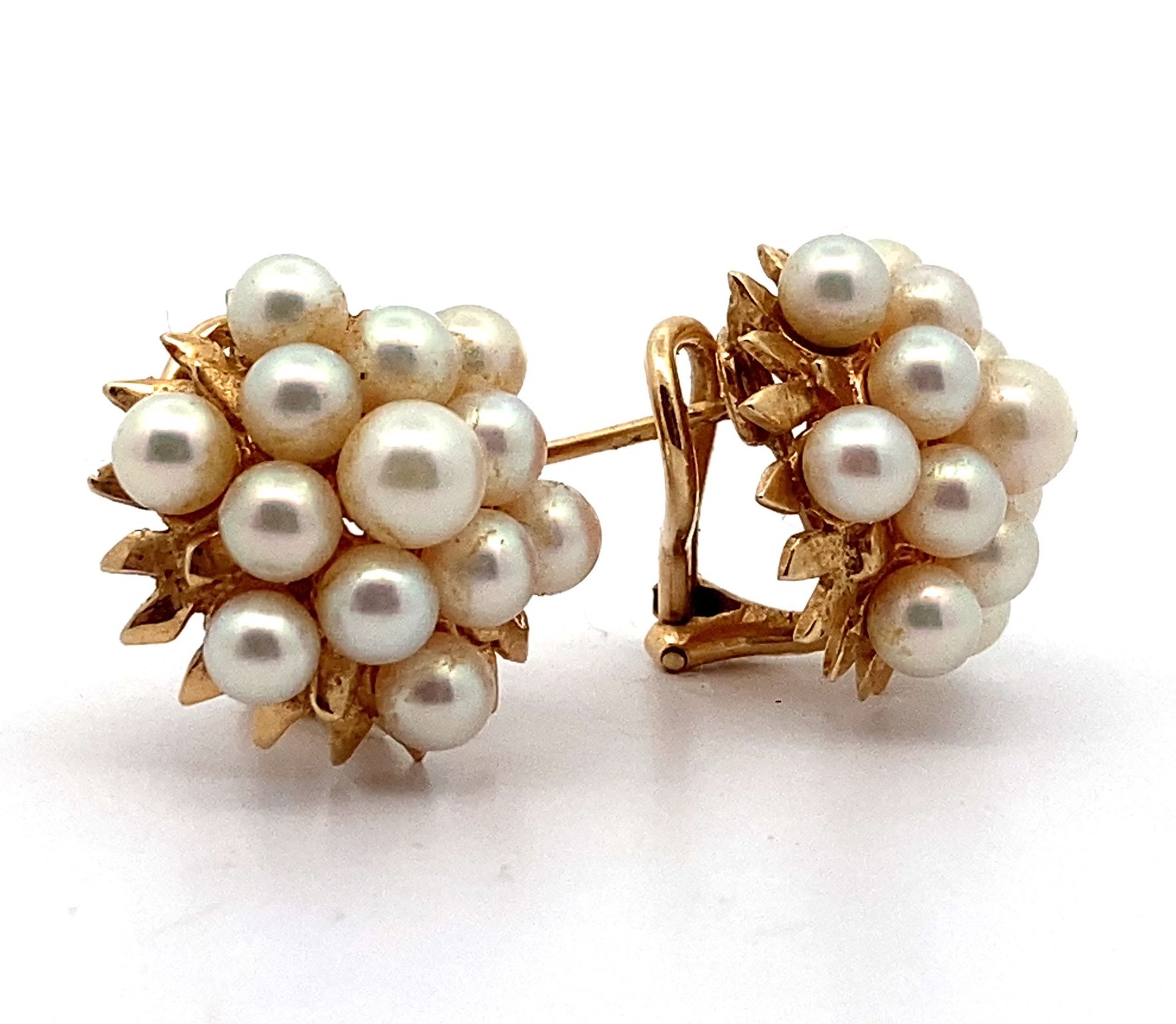 14K Yellow Gold Akoya Pearl Cluster Earrings 001-905-01337 | Jaymark ...