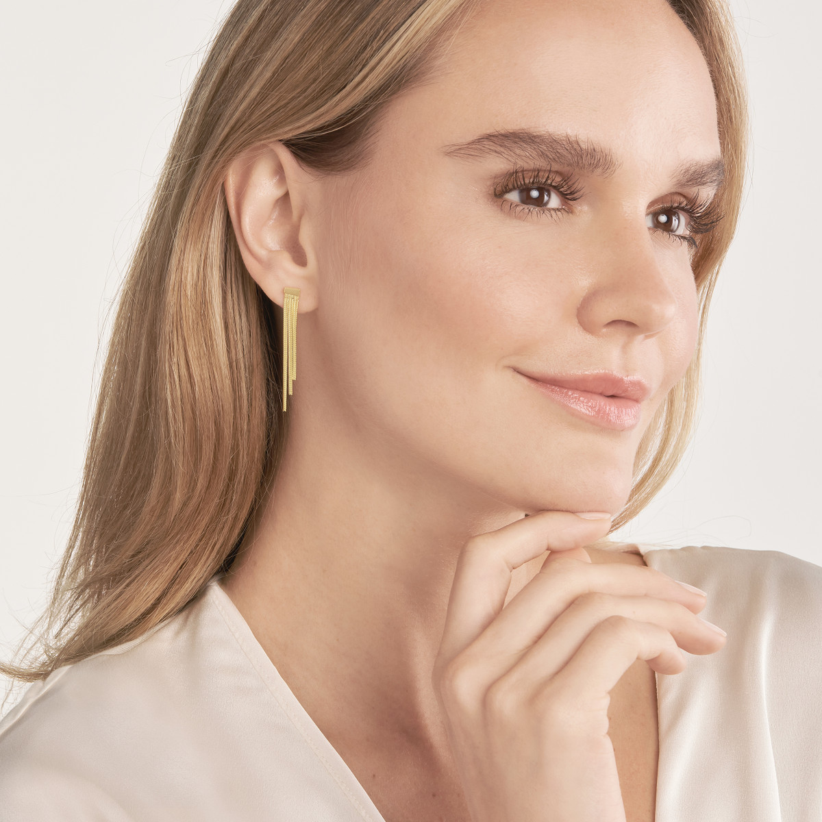 Yellow Gold Ascending Triple Strand Snake Chain Earrings | Jeffrey Mann ...