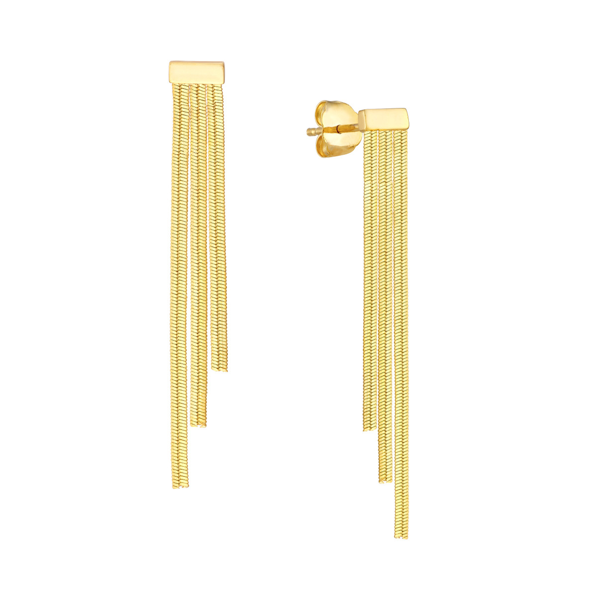Yellow Gold Ascending Triple Strand Snake Chain Earrings | Jeffrey Mann ...
