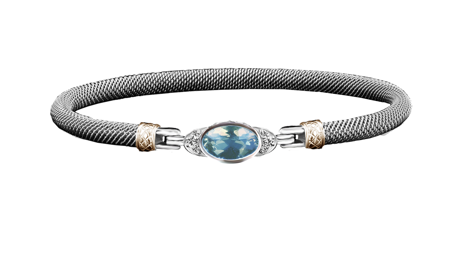 GK Sterling Silver & 14K Yellow Gold Checkerboard Oval Sky Blue Topaz & Lab- Grown Round Diamond ...