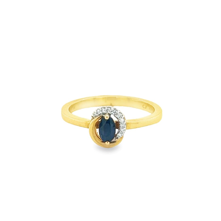 10K Yellow and White Gold Oval Sapphire Looped Ring with Round Diamonds ...
