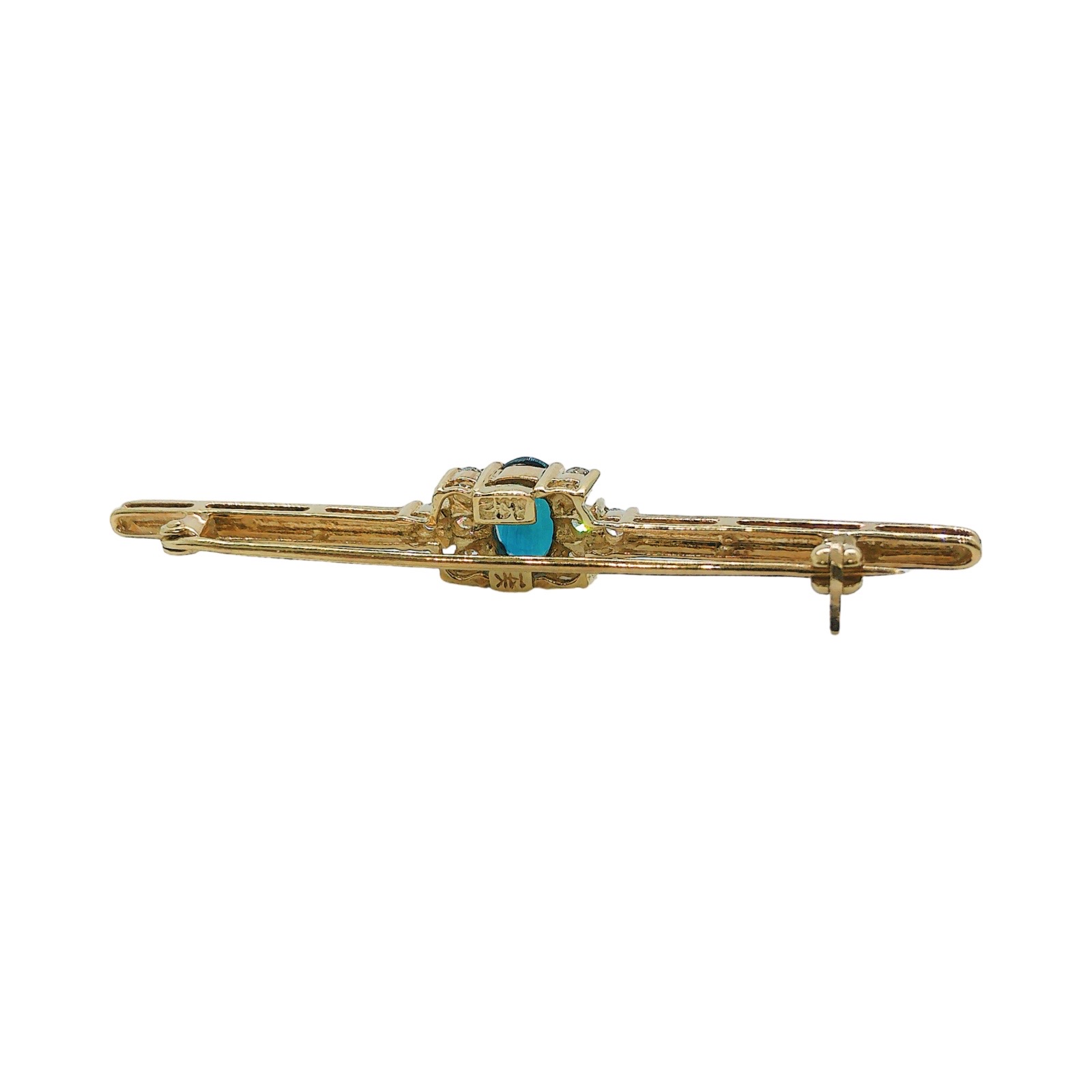14K Yellow Gold Oval Sapphire & Diamond Accent Bar Pin