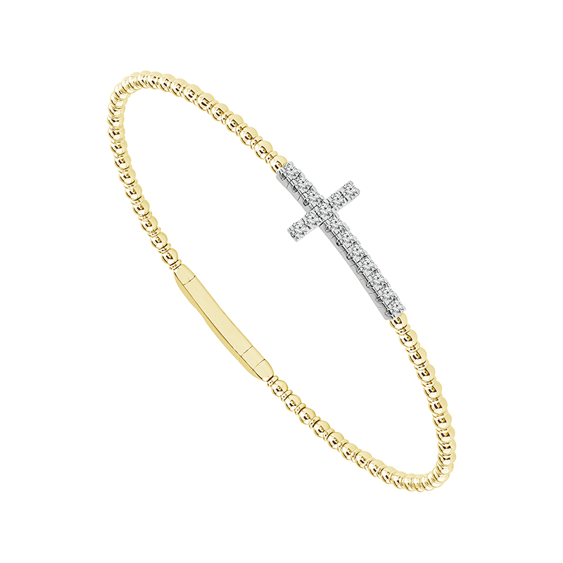 14KYW 0.33CTW Diamond Cross Flexie Bangle Bracelet