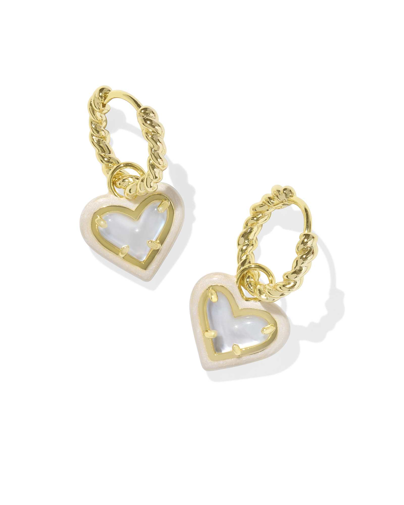 Kendra Scott Ari Heart Enamel Frame Huggie Earrings Gold Ivory Mother of Pearl