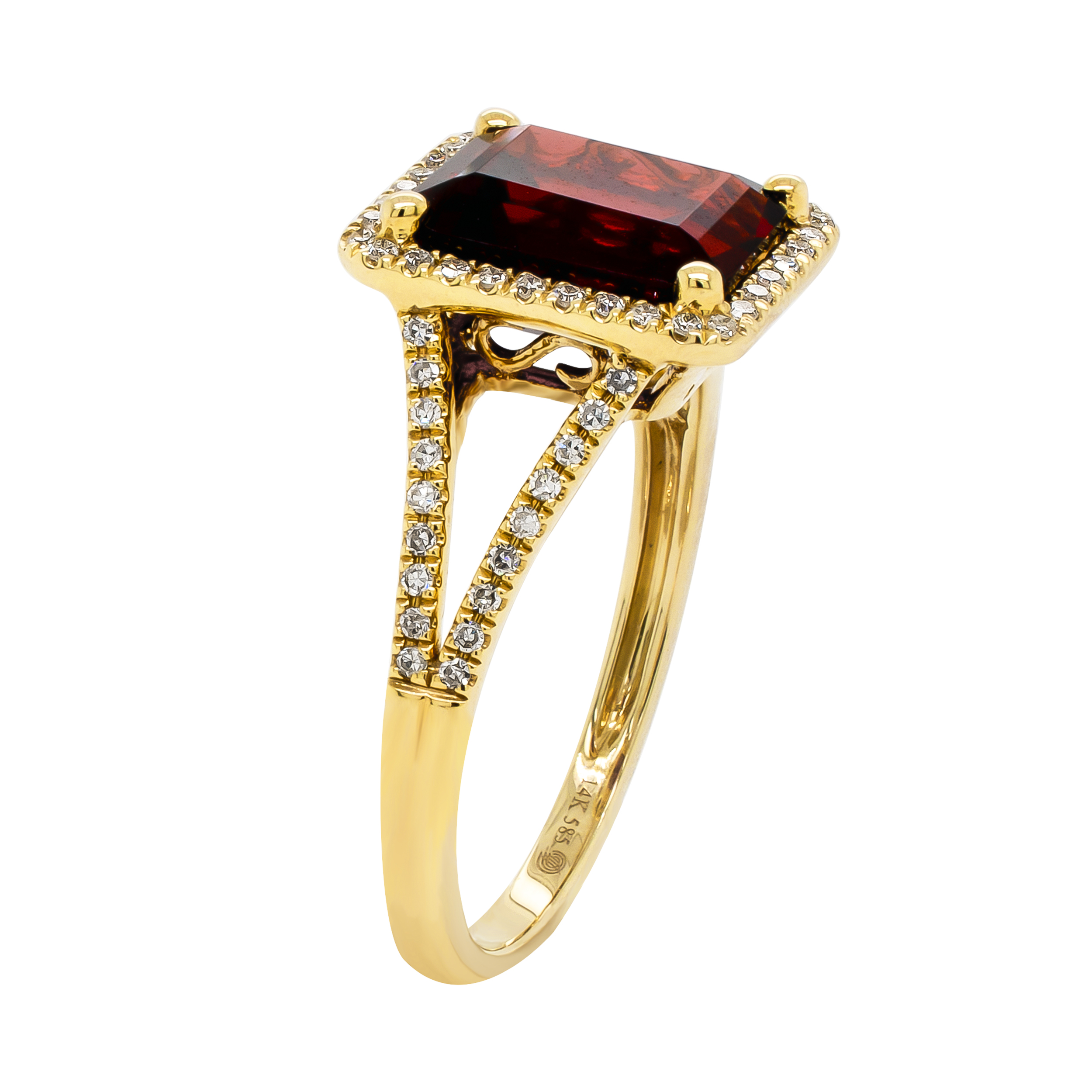 emerald cut ruby and diamond ring