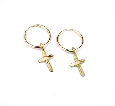 Shelton Metal HU Cross Hoops in 10k Yellow Gold | Lumina Gem | Hampstead, NC