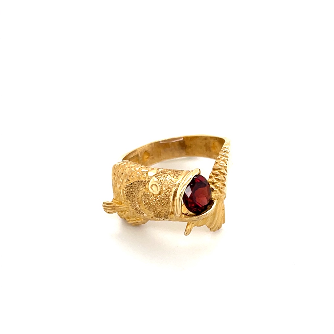 14K Yellow Gold Garnet Bass Fish Designed Ring 001-205-00025 | Minor ...