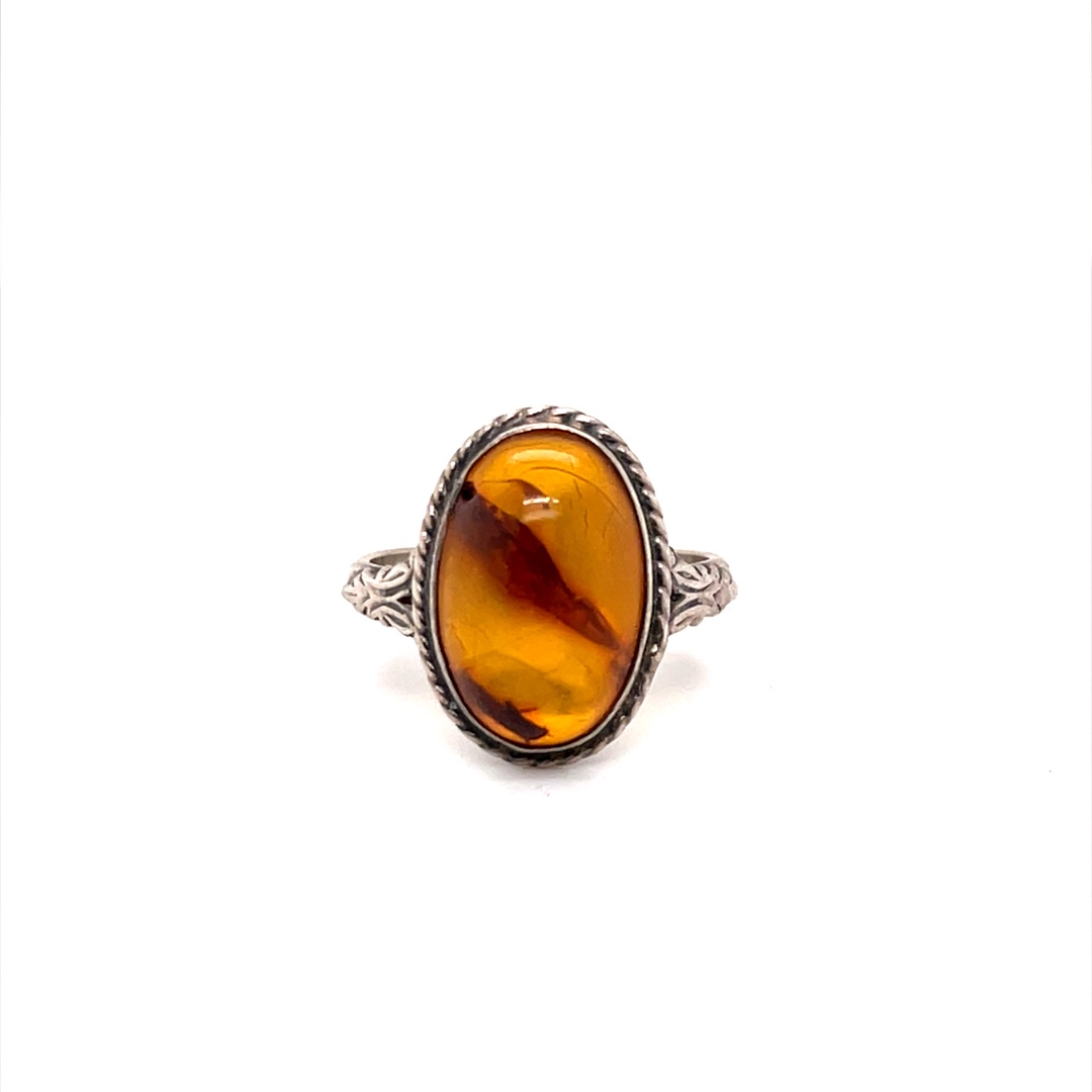 Sterling Silver Estate Amber Ring