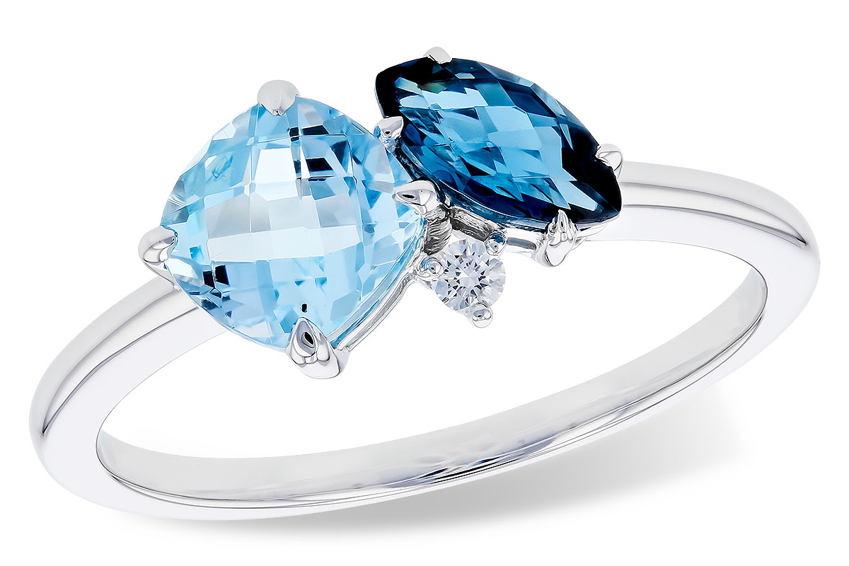 14k White Gold Blue Topaz Diamond Ring