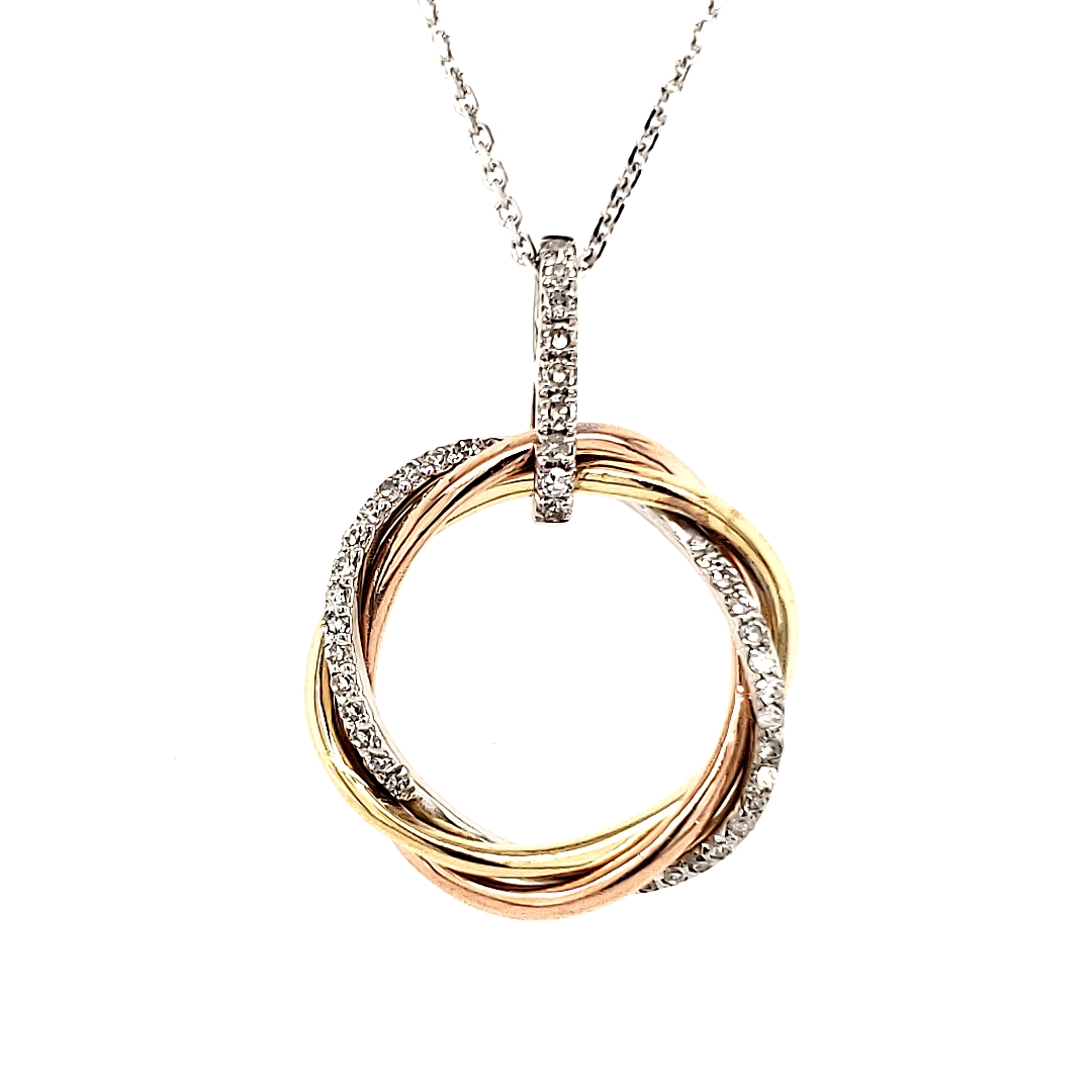 14K Tri Color Diamond Trinity Circle Pendant Length 18 Inche | Quality ...