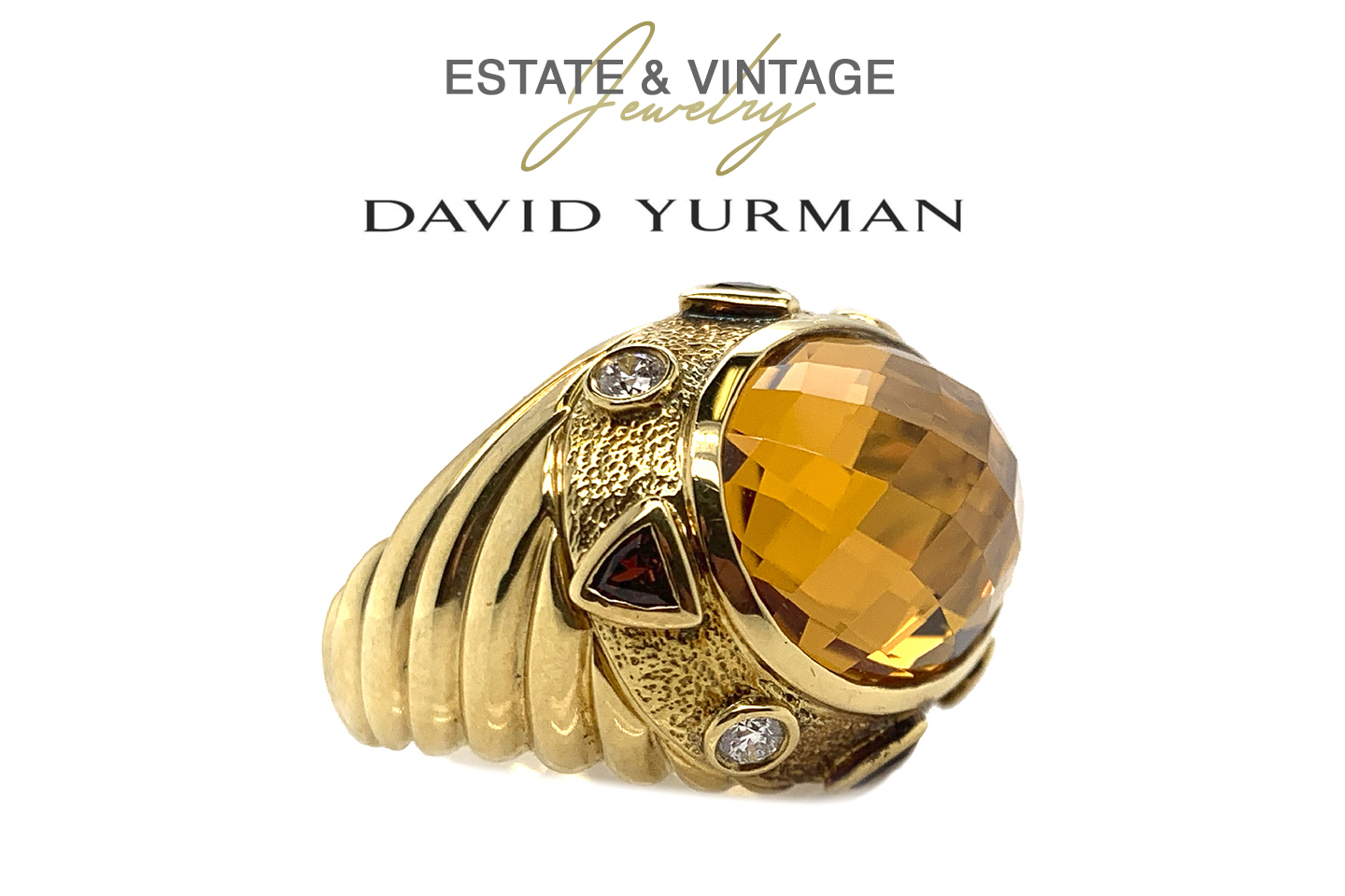 Estate David Yurman 18K Yellow Gold Citrine Colored Stone Fashion Ring Size 6.75