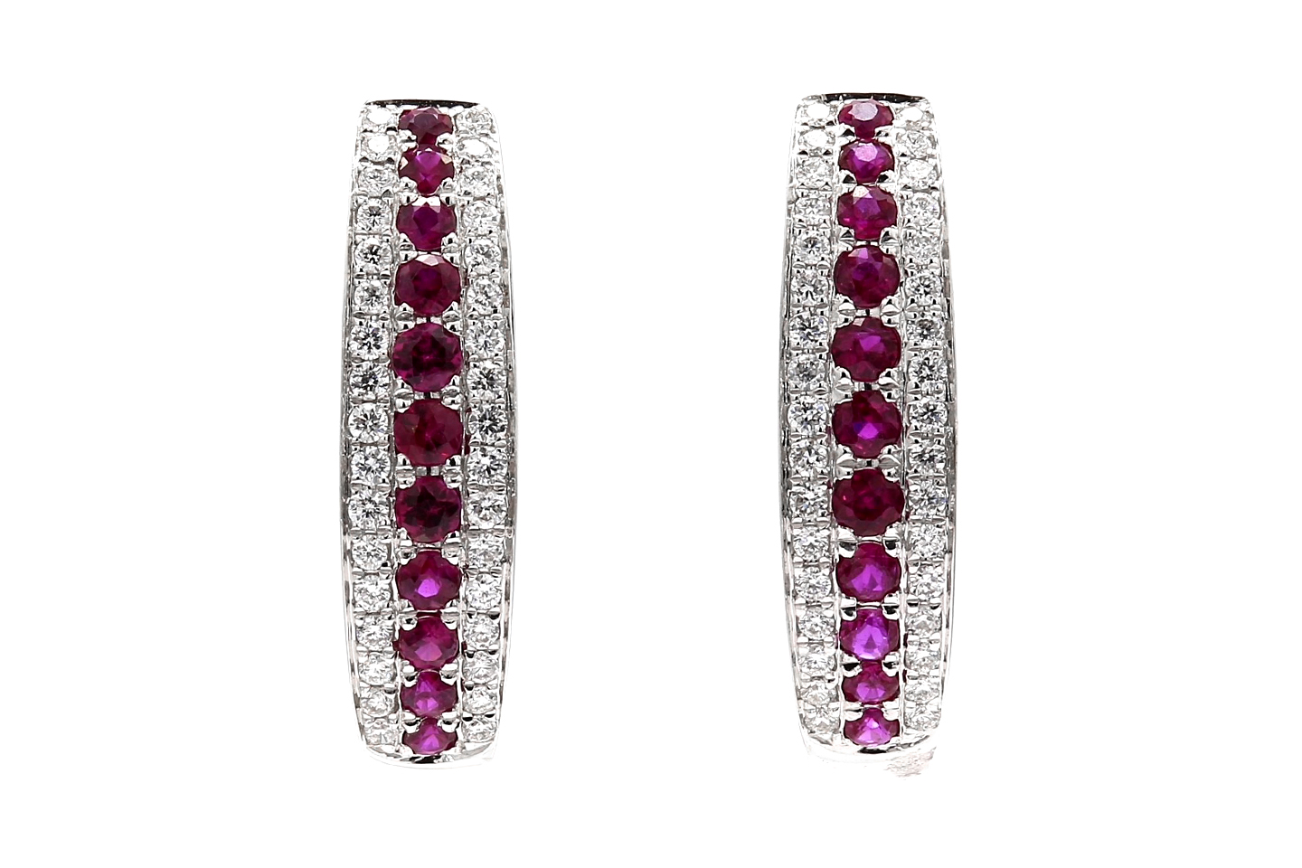 14K White Gold 0.25ct Diamond & 3/8ct Ruby Hoop Earrings | Raleigh ...