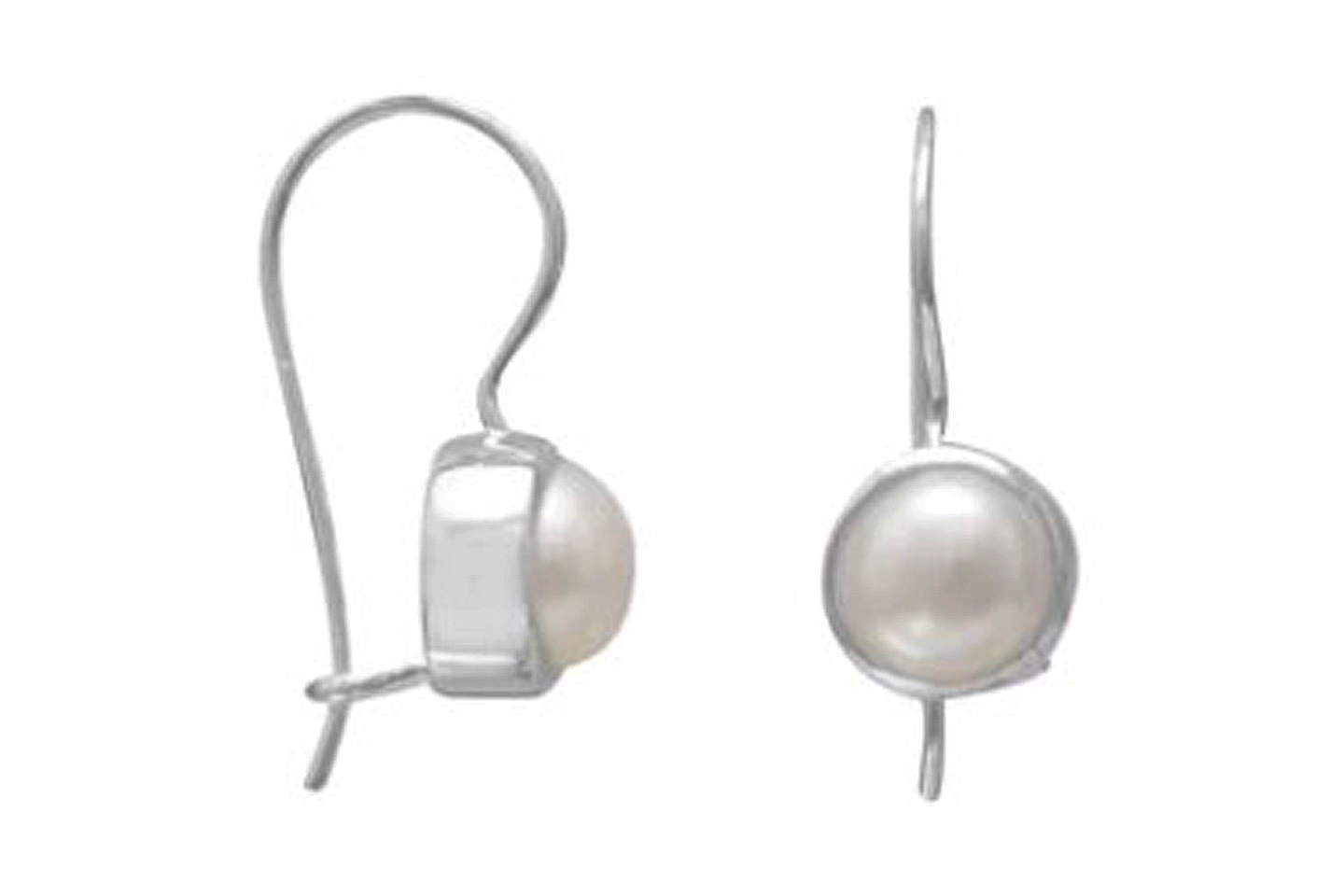 Euro Wire 6mm White Cultured Freshwater Pearl Earrings