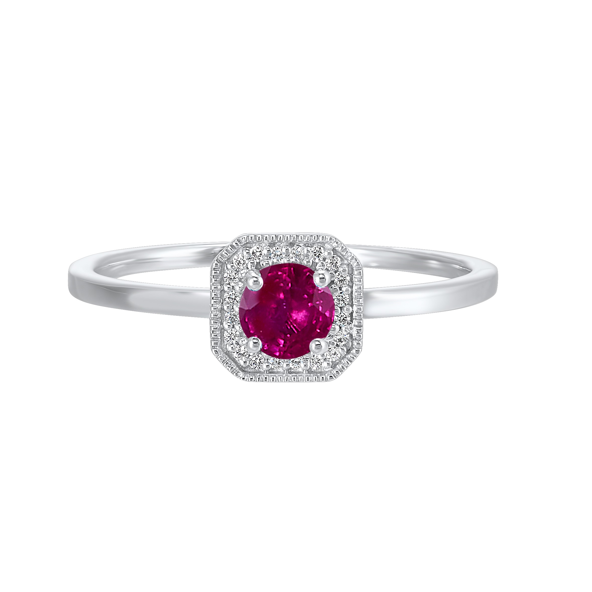 10K White Gold Ruby & Diamond Halo Ring - July Birthstone | SVS Fine ...