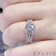 S2132-046AW15R-Sylvie-Florencia White Gold Triple Row Engagement Ring ...
