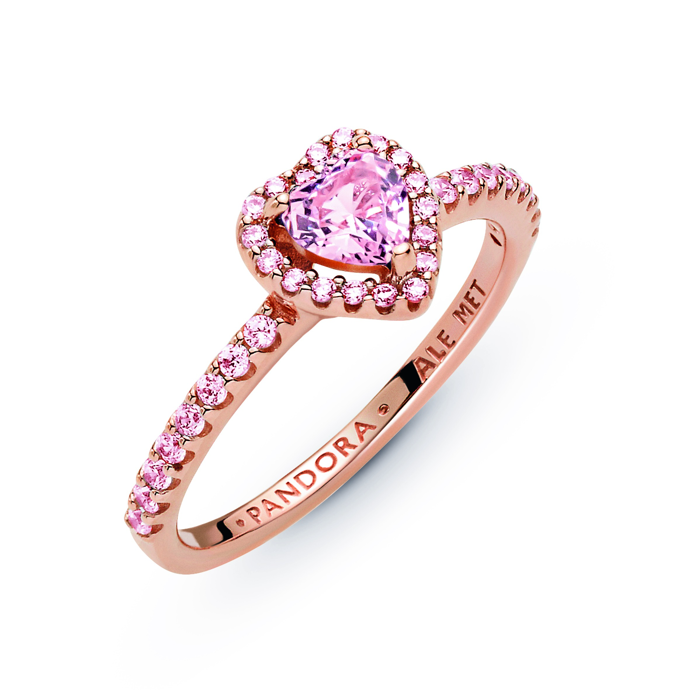 Pandora 188421C04 Sparkling Elevated Heart Ring 9 Pink