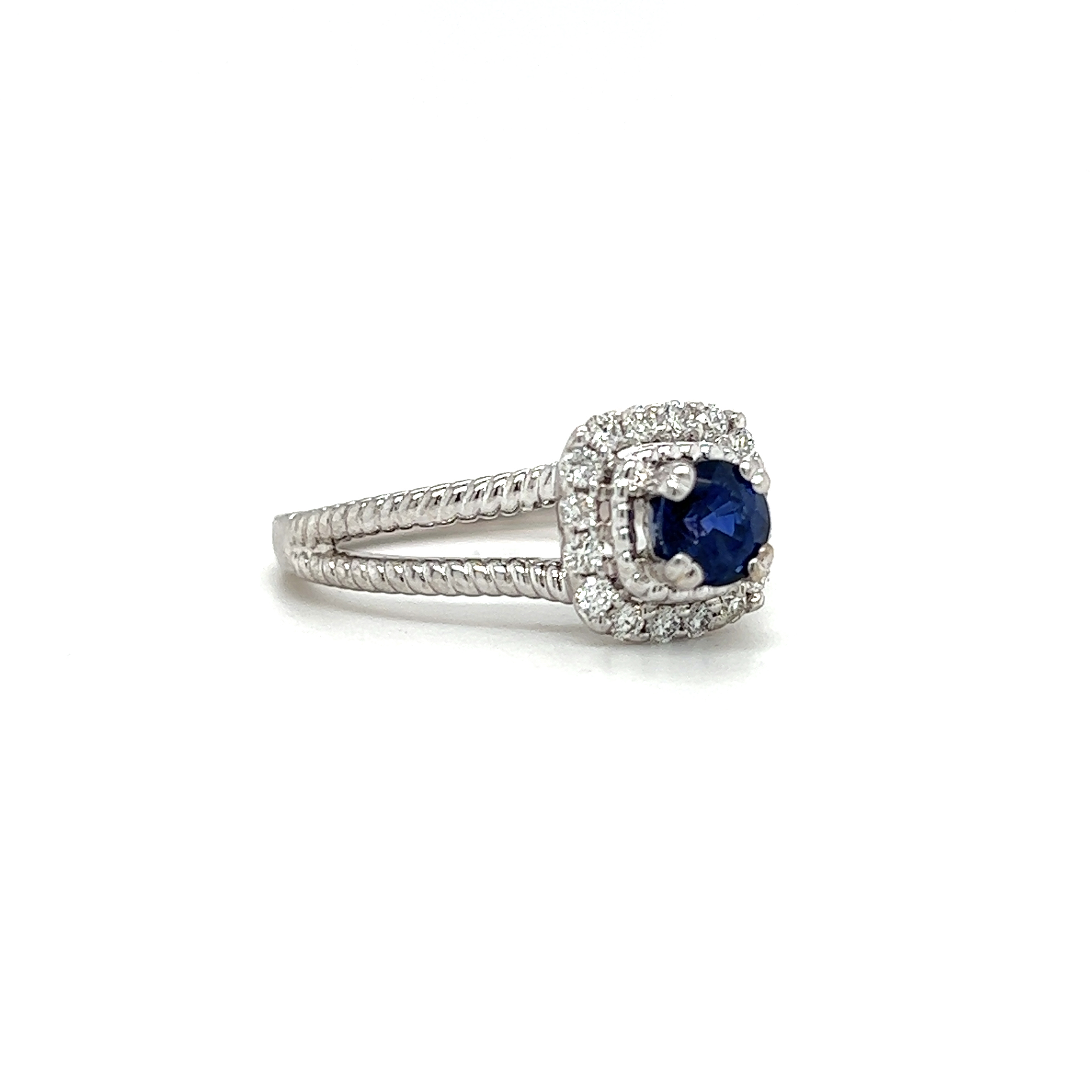 14 Karat White Gold Sapphire and Diamond Halo Ring | Toner Jewelers ...